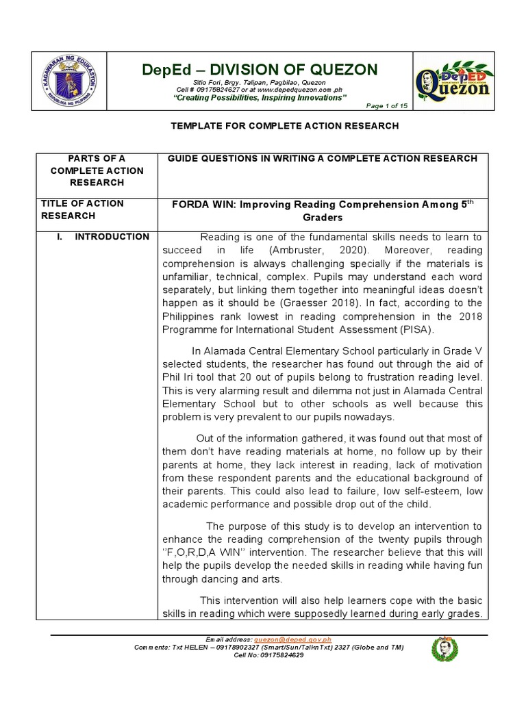 Action Research Grade 5 | PDF | Infographics | Reading Comprehension