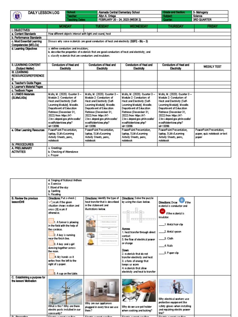 DLL G5 Science Q3 W2 | PDF | Electrical Resistivity And Conductivity | Heat Transfer