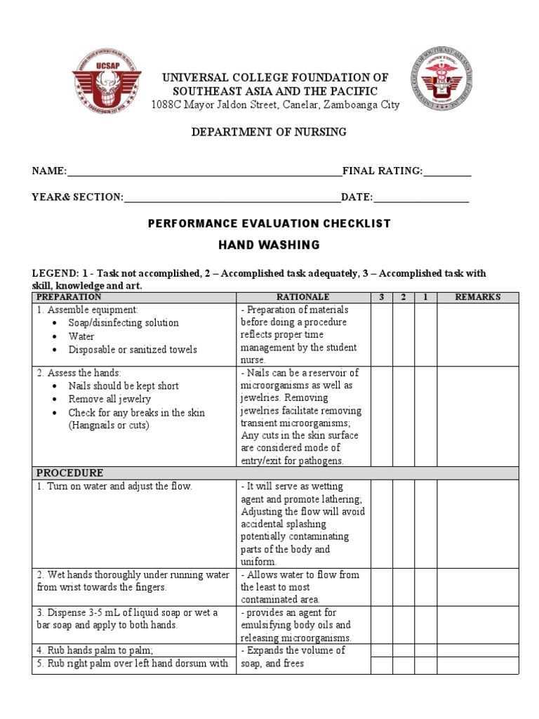 Nursing Hand Hygiene Evaluation | PDF | Hand Washing