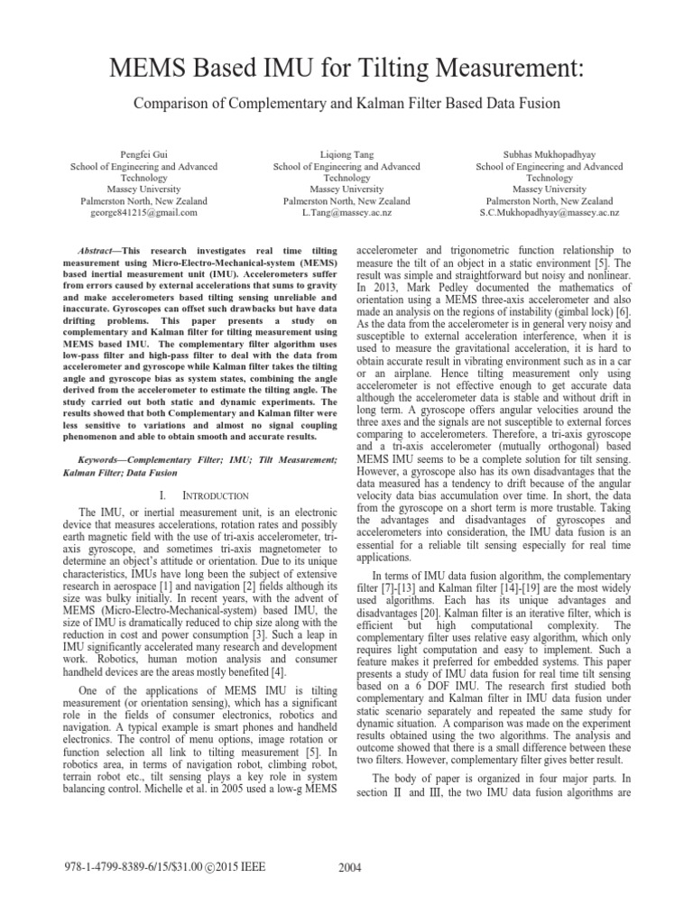 Comparison Kalman Complimentary Pdf Pdf Kalman Filter Computer Engineering