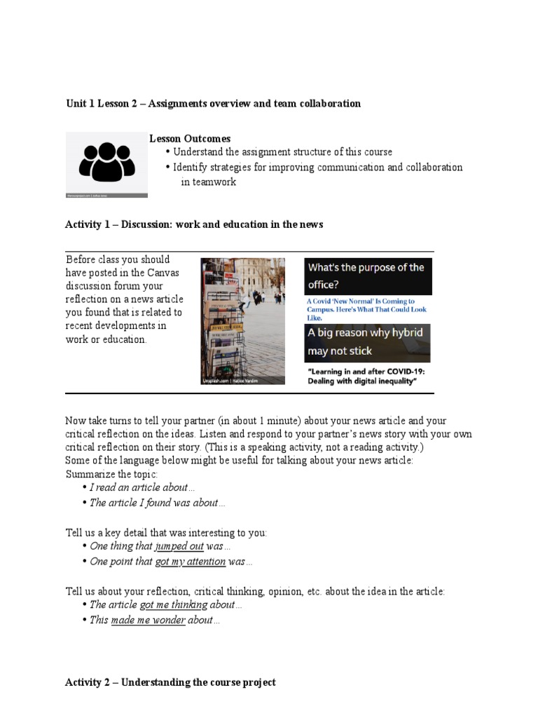U1L2 Assignments Overview and Team Collaboration PDF | PDF ...