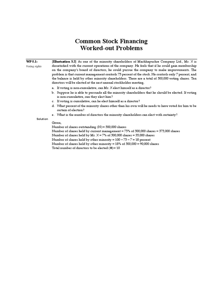 Common Stock Financing Worked-Out Problems | PDF | Dividend | Stocks