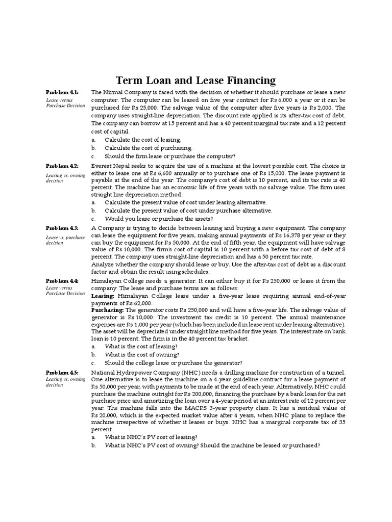 Term Loan and Lease Financing | PDF | Depreciation | Cost Of Capital