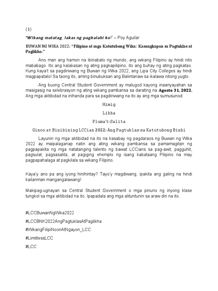 Captions Buwan NG Wika 2022 | PDF