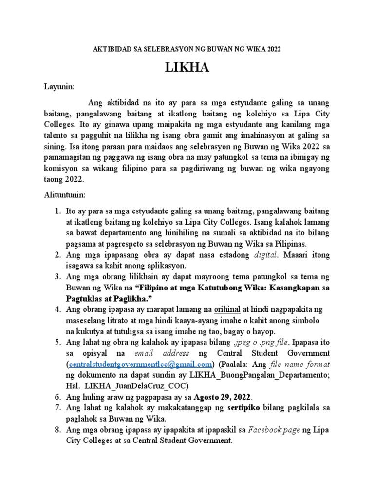 LIKHA Guidelines 1 | PDF