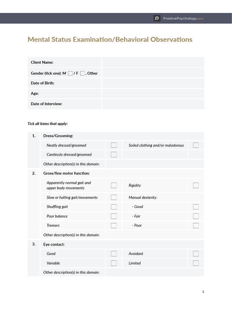 Mental Status Examination Behavioral Observations | PDF | Affect ...