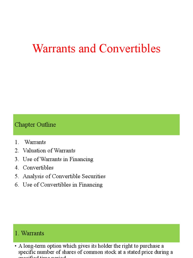 Warrants vs. Convertibles in Finance | PDF | Warrant (Finance) | Bonds ...