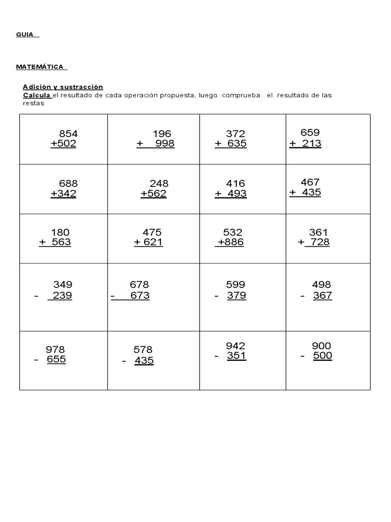 Clase 4° Resta y Problemas | PDF
