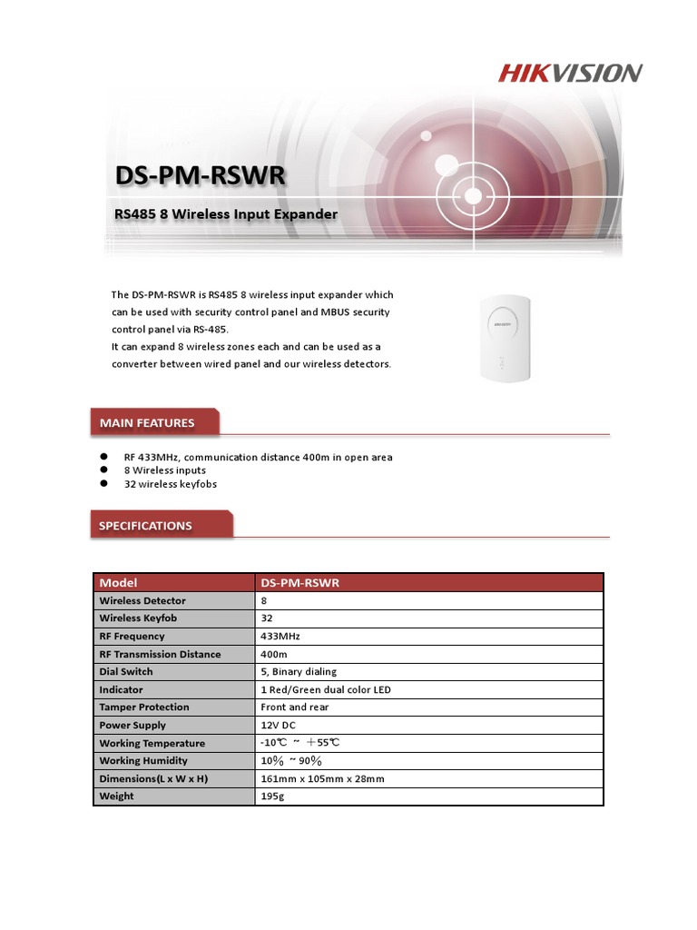 RS485 8 Wireless Input Expander DS-PM-RSWR | PDF