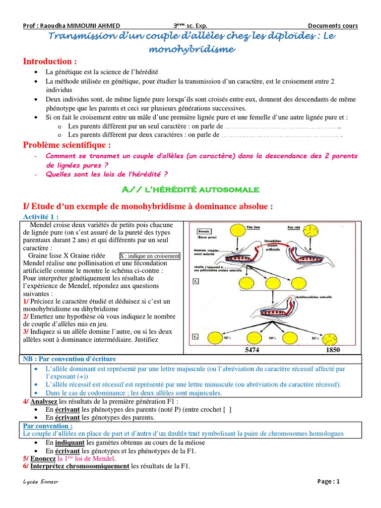 Monohybridisme et Dihybridisme en Génétique | PDF | Dominance ...