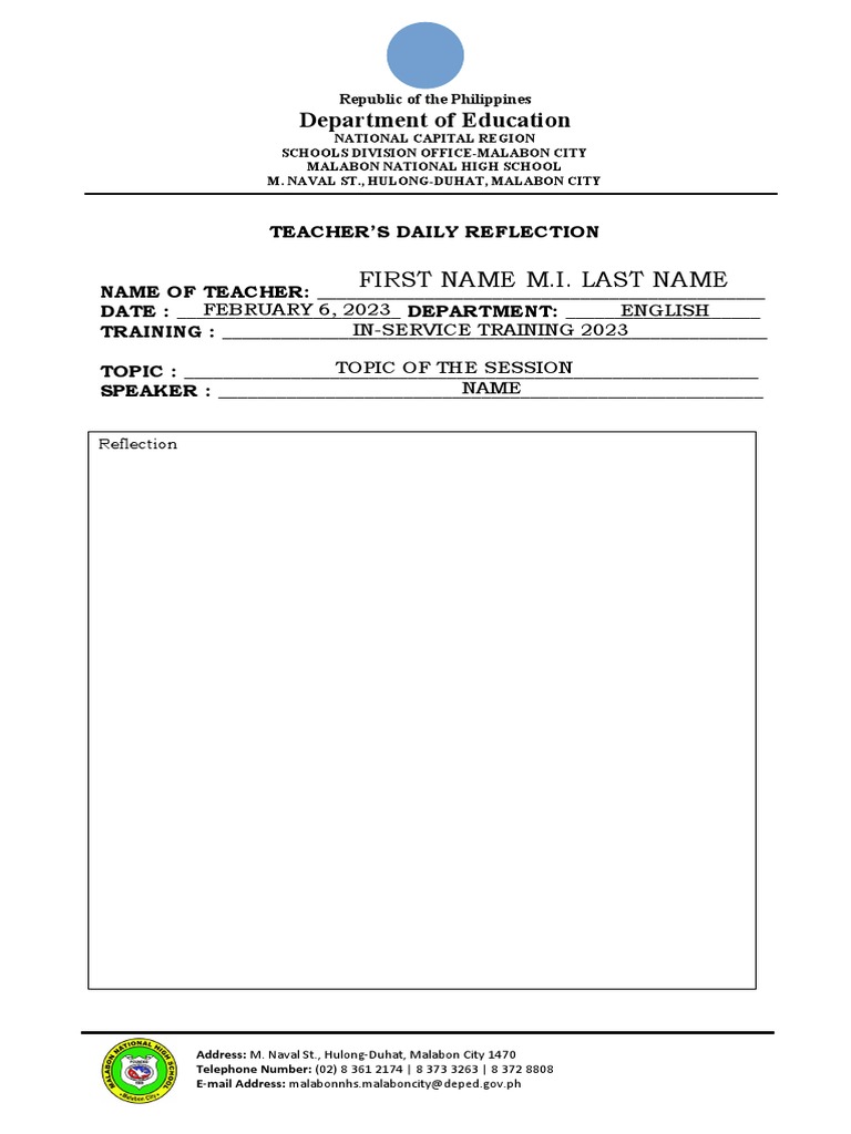 Inset 2023 Teacher Reflection Pdf