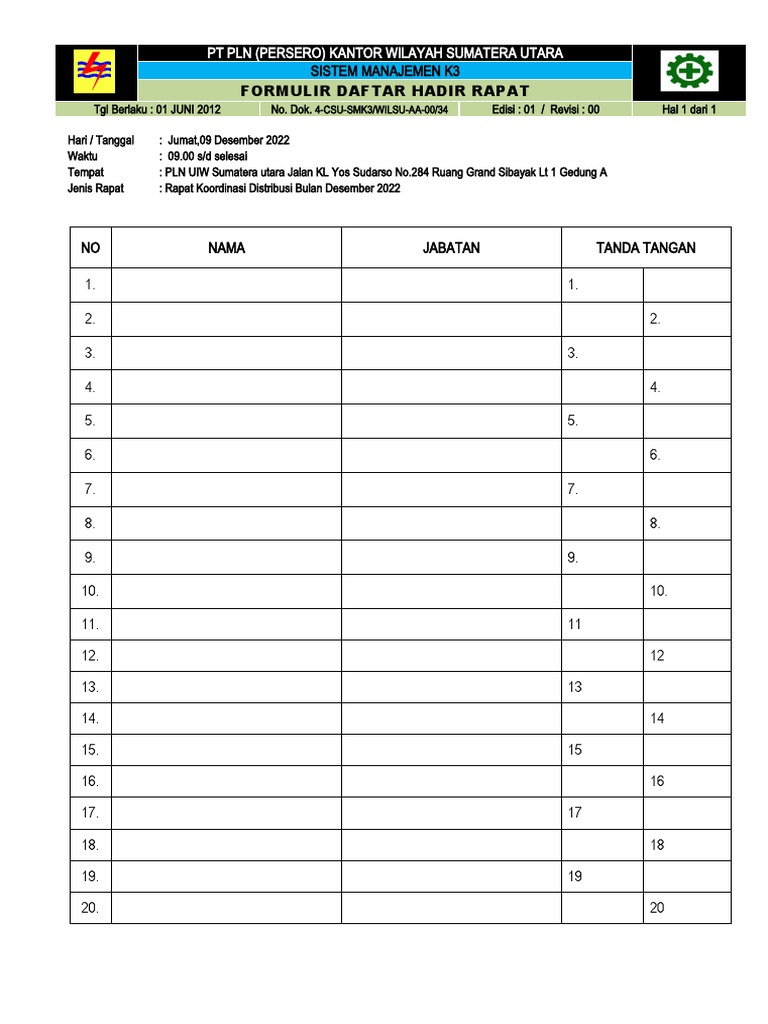 ABSENSI (Format PLN) | PDF