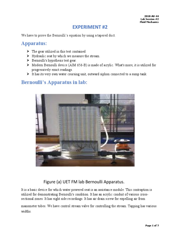 Bernoulli's Equation Lab Experiment | PDF | Pressure Measurement | Phases Of Matter