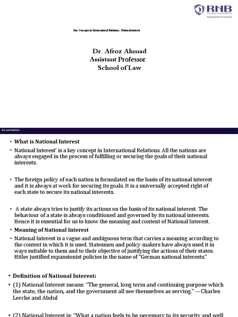 Understanding National Interest in IR | PDF | Diplomacy | Political Science