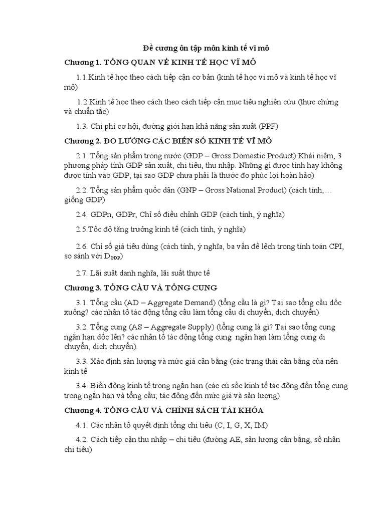 De Cuong Kinh Te VI Mo | PDF