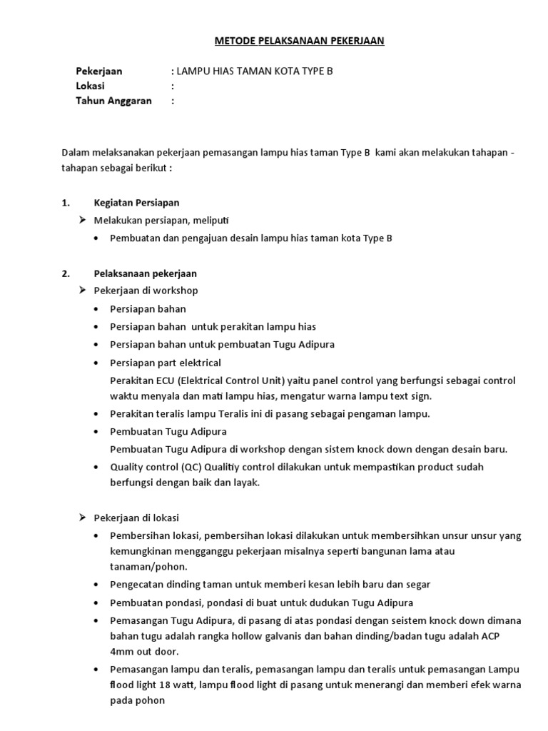Metode Pelaksanaan Taman Type B | PDF