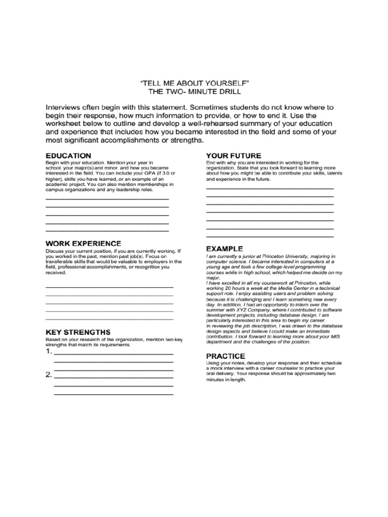 Tell Me About Yourself Worksheet | PDF