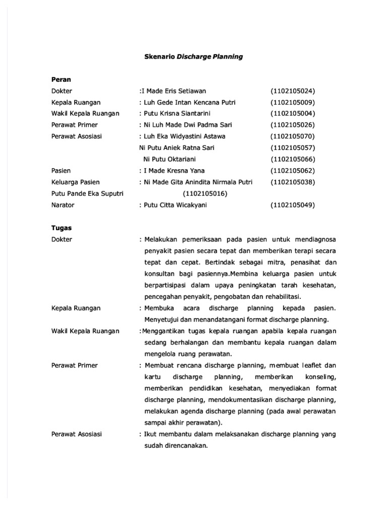 PDF Contoh Skenario Discharge Planning - Compress PDF | PDF