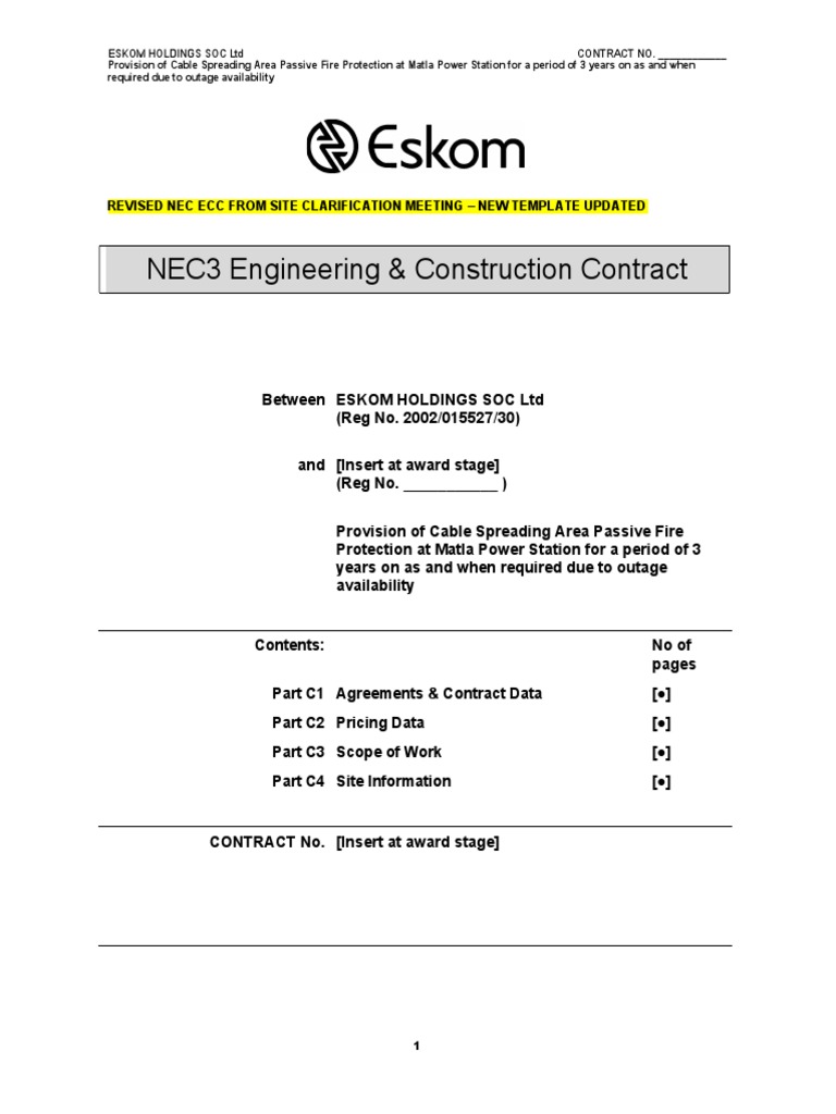Revised Updated NEC3 ECC Cable Spreading Contract MPMAT10069GX | PDF ...