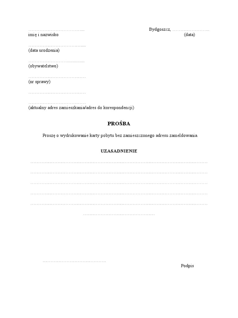 Prosba o Wydanie Karty Pobytu - 162 | PDF