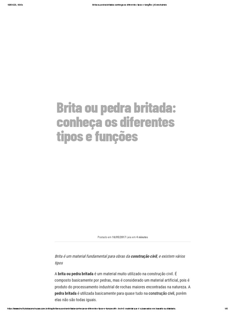 Brita ou pedra britada_(ÓTIMO) | PDF | Rochas (Geologia) | Concreto