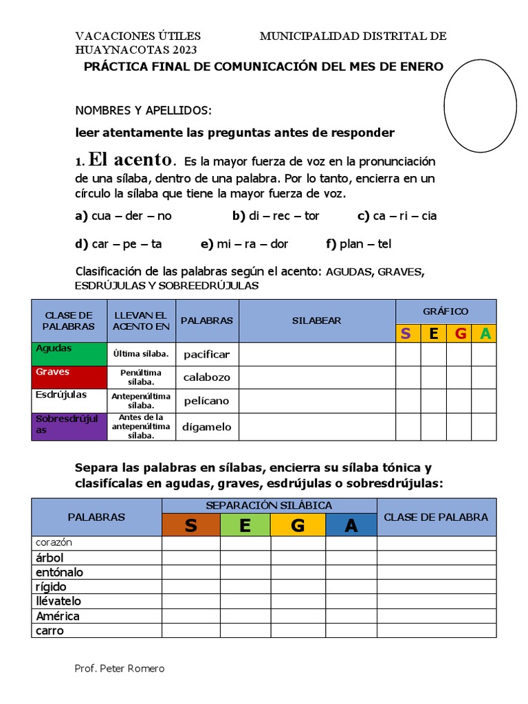 Práctica de Comunicación y Acentuación | PDF | Sílaba | Fonética
