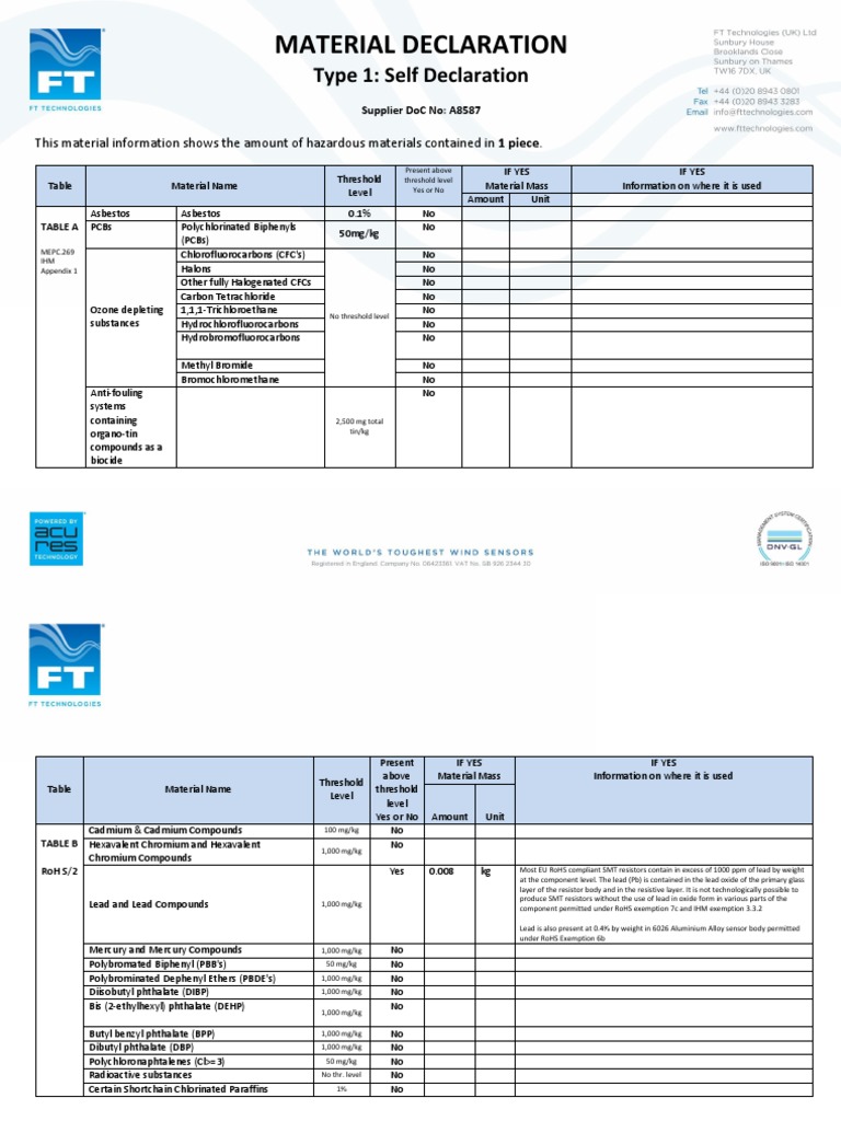 RoHS REACH Material Declaration PDF | PDF | Chlorofluorocarbon | Atoms