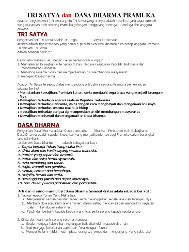 Tri Satya dan Dasa Dharma Pramuka | PDF