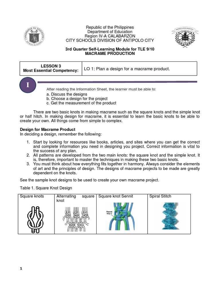 TLE 9/10 Macrame Production Module | PDF | Rope | Knot