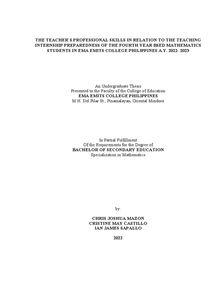 Academic Skills and Teaching Internship Performance of The Fourth Year ...