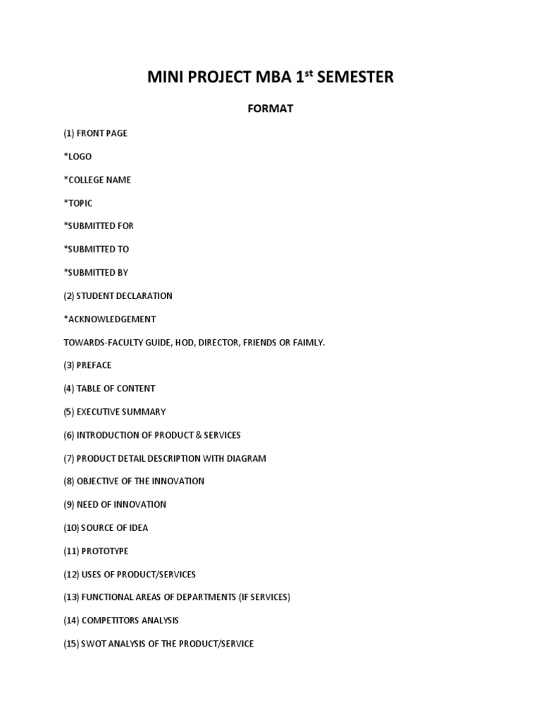 MBA 1st Semester Mini Project Guide | PDF | Technology & Engineering