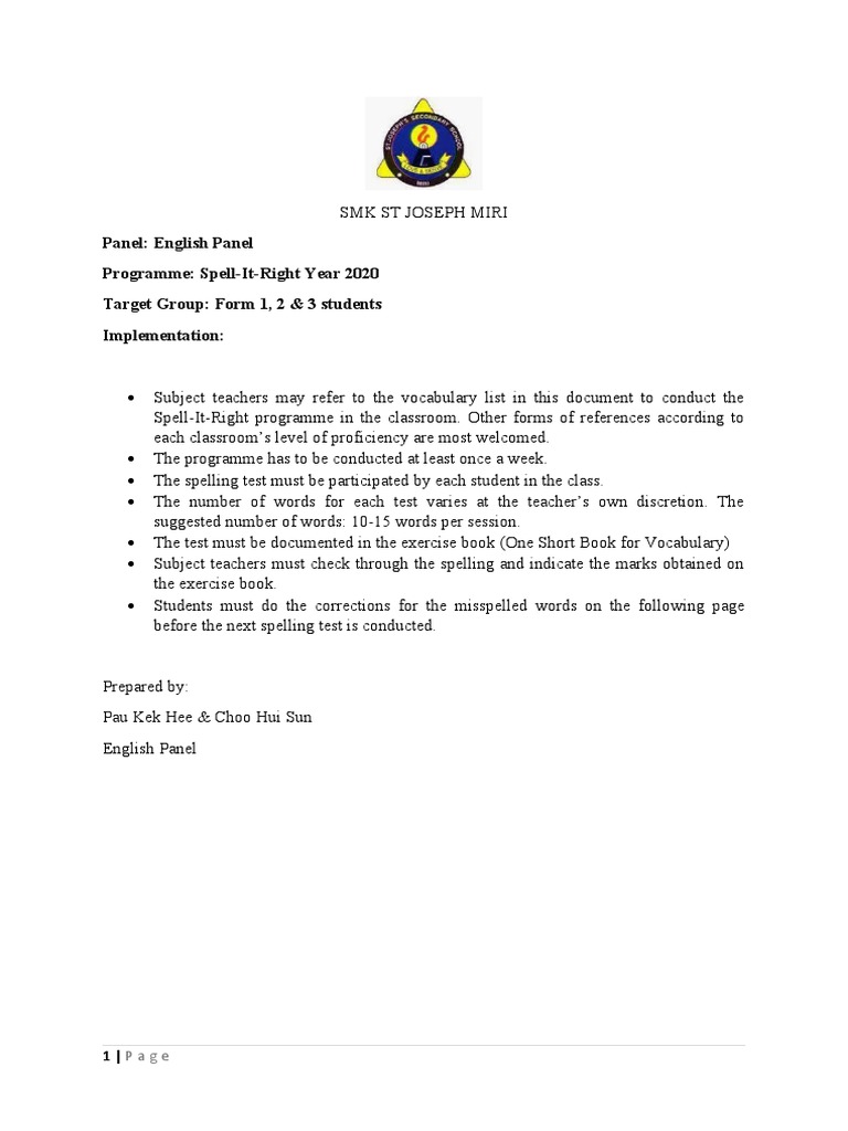 Spell-It-Right for Form 1-3 Students | PDF | Spelling