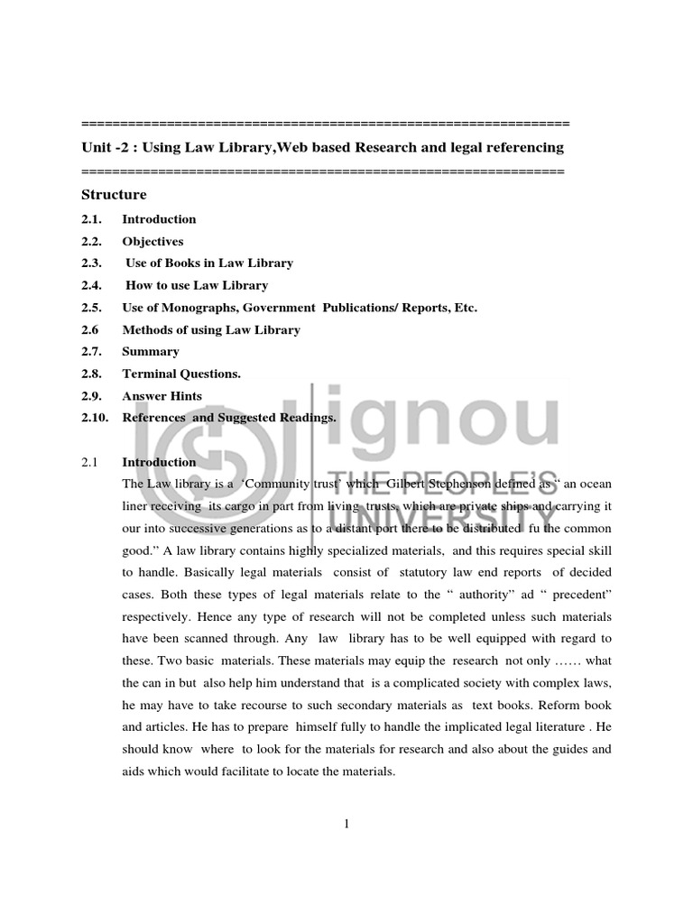 Unit - 2: Using Law Library, Web Based Research and Legal Referencing ...