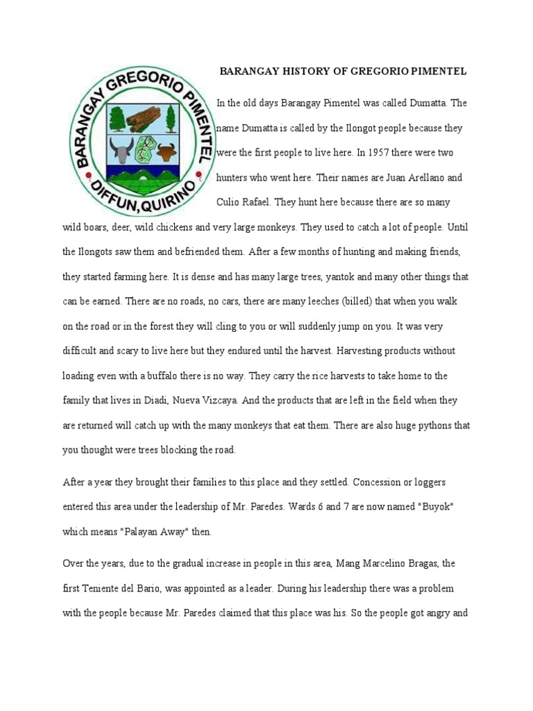 Barangay History of Gregorio Pimentel | PDF