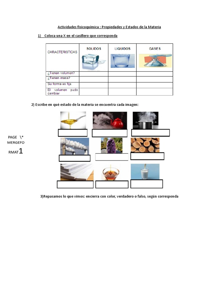 Actividades sobre Estados de la Materia | PDF