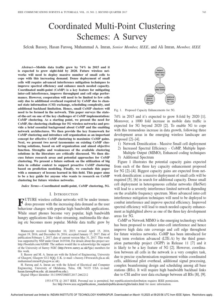 Coordinated Multi Point Clustering Schemes A Survey Pdf Lte Advanced Cluster Analysis 