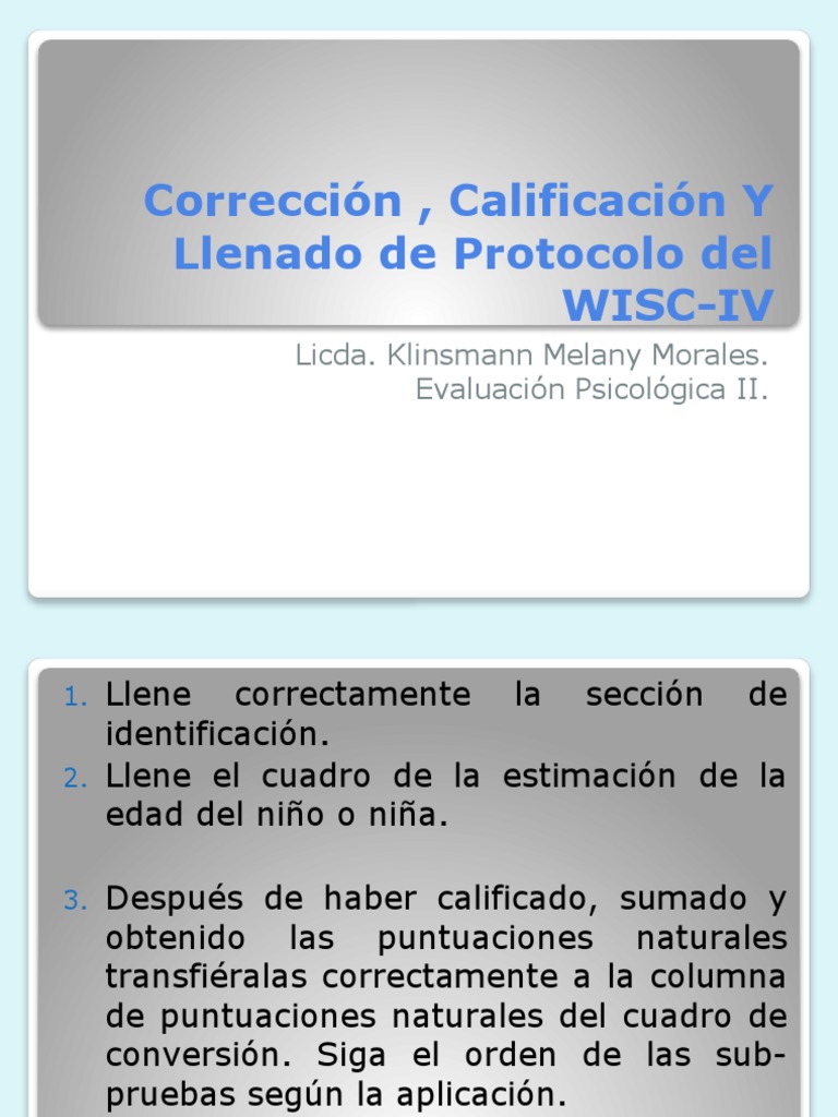 Llenado de Protocolo de Registro y Pagina de Análisis WISC-IV | PDF