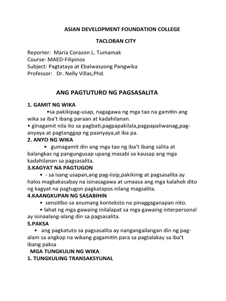 Ang Pagtuturo NG Pagsasalita | PDF