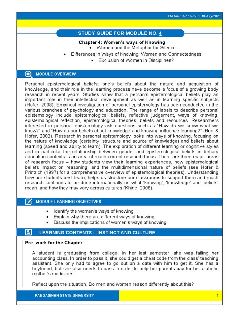 Module IV GENDER AND SOCIETY | PDF | Knowledge | Epistemology