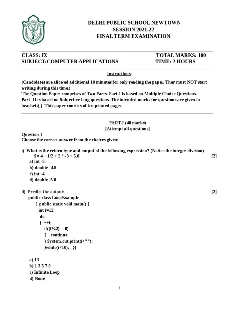 Analysis of a Computer Applications Final Term Examination for Class IX ...
