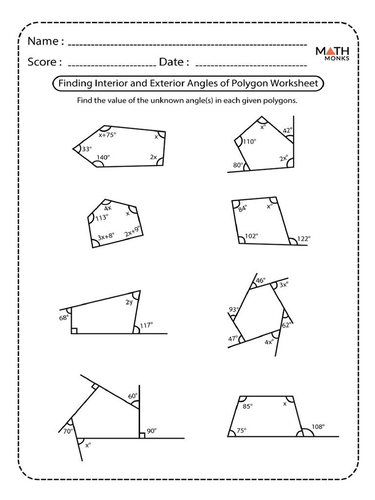 Grade 8 Interior-Angles-and-Exterior-Angles-of-Polygons-Worksheet | PDF