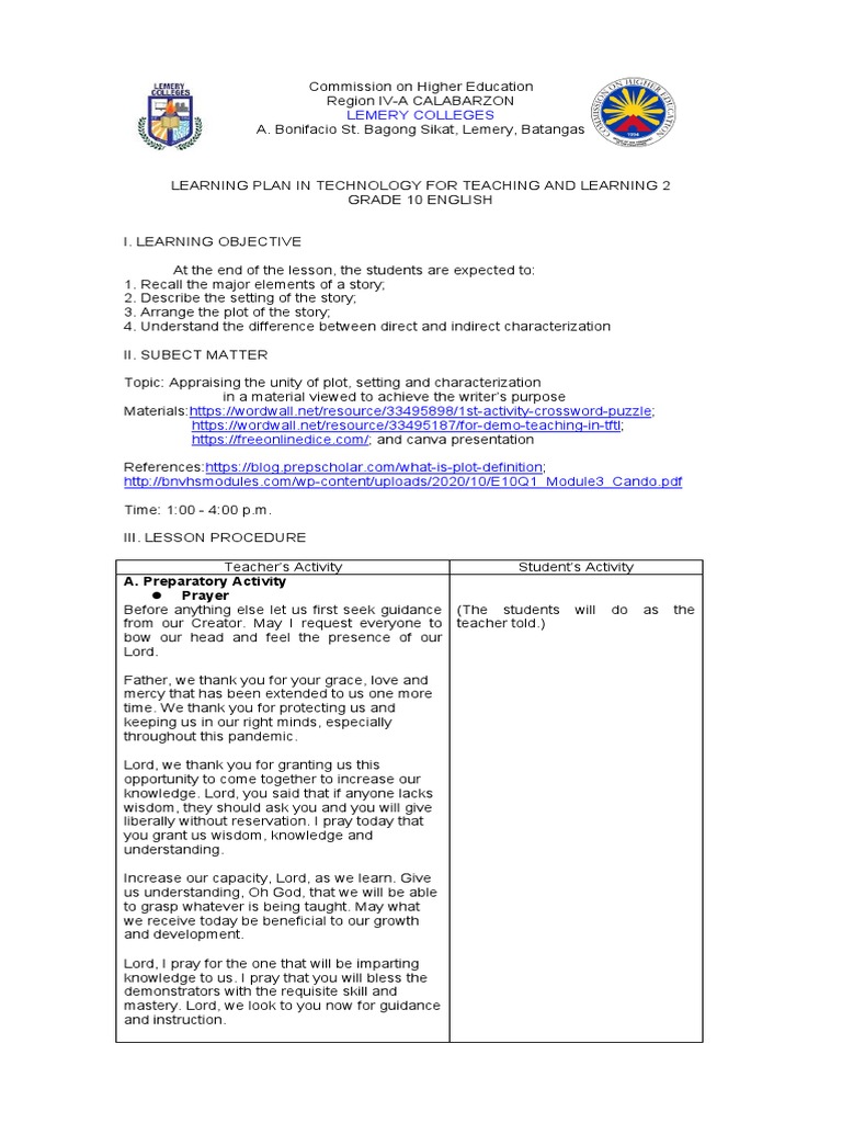 DLP For TFTL PDF | PDF | Plot (Narrative) | Prayer