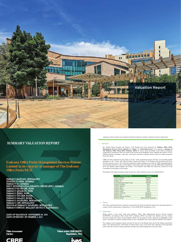 Embassy REIT Property Valuation Report | PDF | Real Estate Appraisal ...
