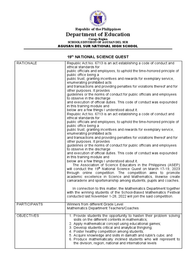Preparing Students for the 19th National Science Quest: Agusan del Sur ...