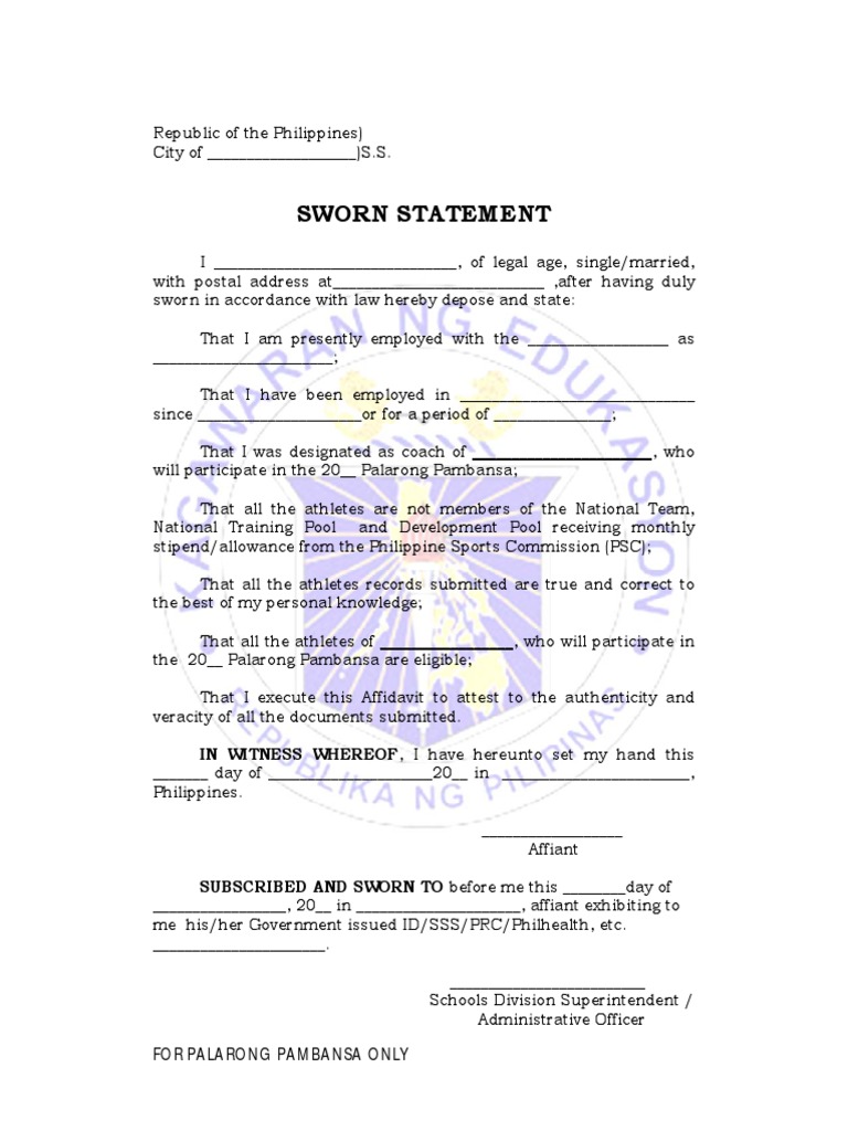 Sworn Statement | PDF