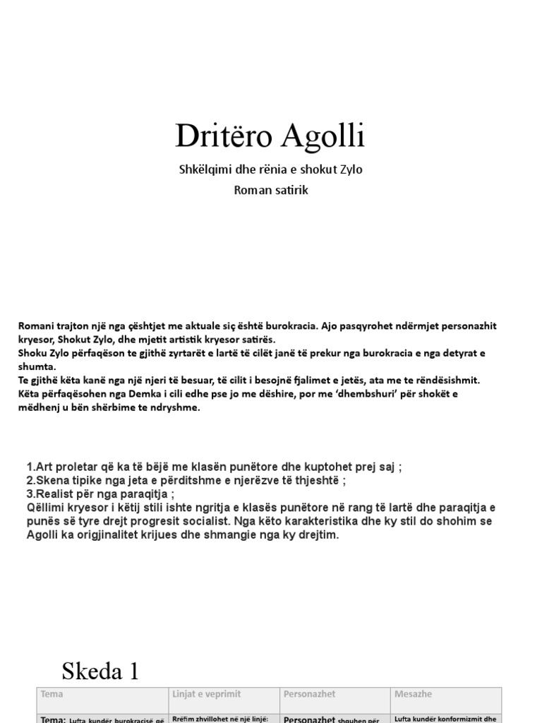 Dritëro Agolli: Shkëlqimi Dhe Rënia e Shokut Zylo Roman Satirik | PDF