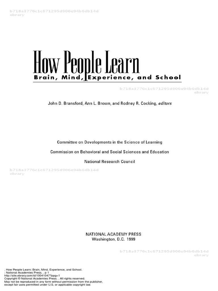 How People Learn Brain Mind Experience and School 1 To 3 | PDF