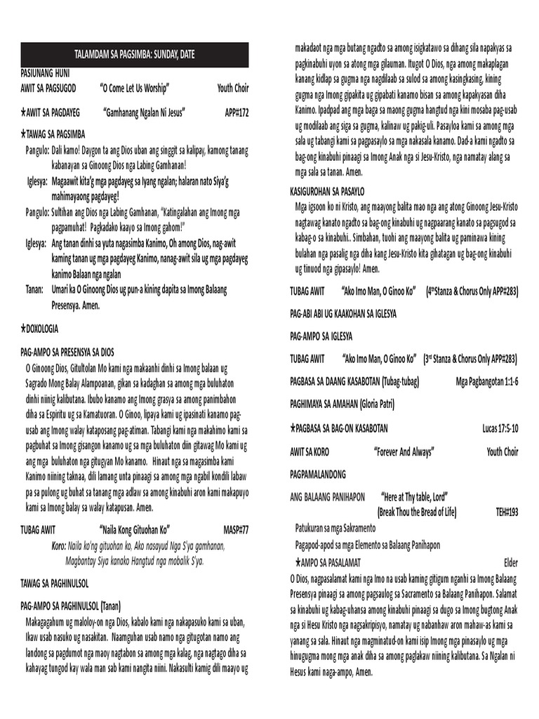 UCCP-EMC 2 October 2022 Worship Guide Visayan | PDF