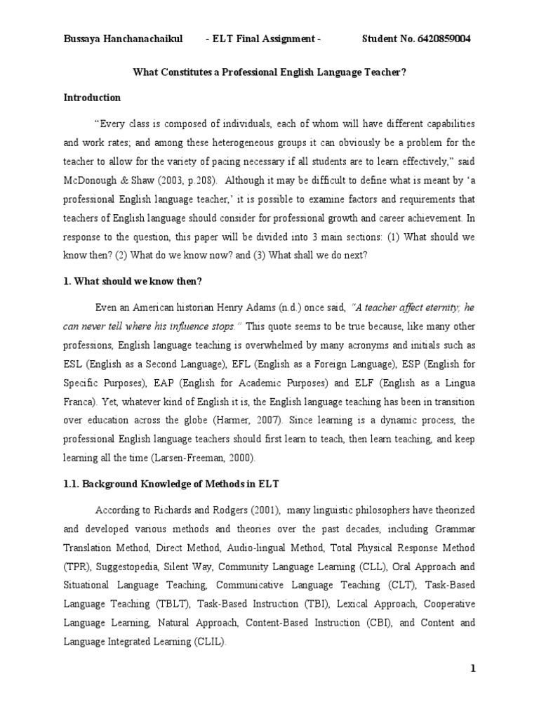 ELT - Final Assignment | PDF | Pedagogy | Learning