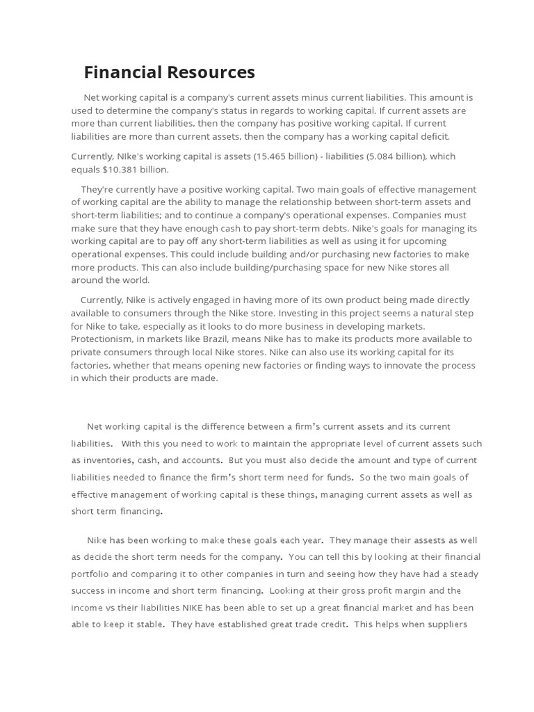 Nike FInancial Resource | PDF | Working Capital | Capital (Economics)